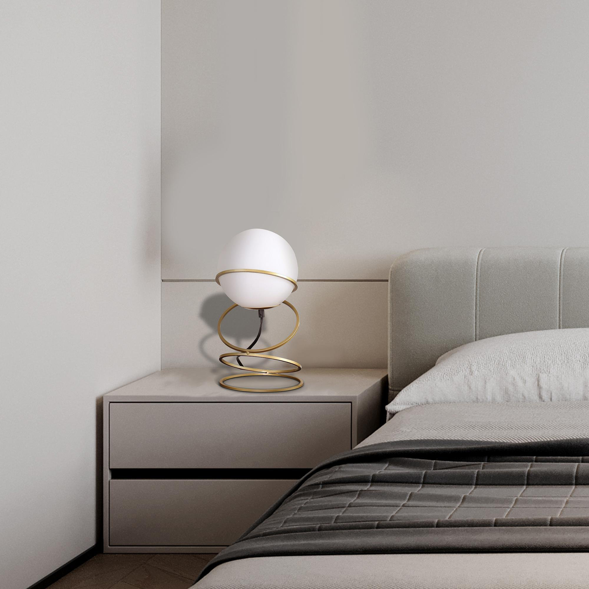 Latitude Run® 13.5" H Glass Globe Matte Gold Spiral 4 Ring Metal Stand Table Lamp for Living ...